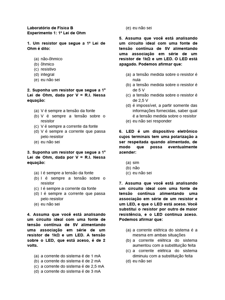 Lista 2 | PDF | Resistor | Rede elétrica
