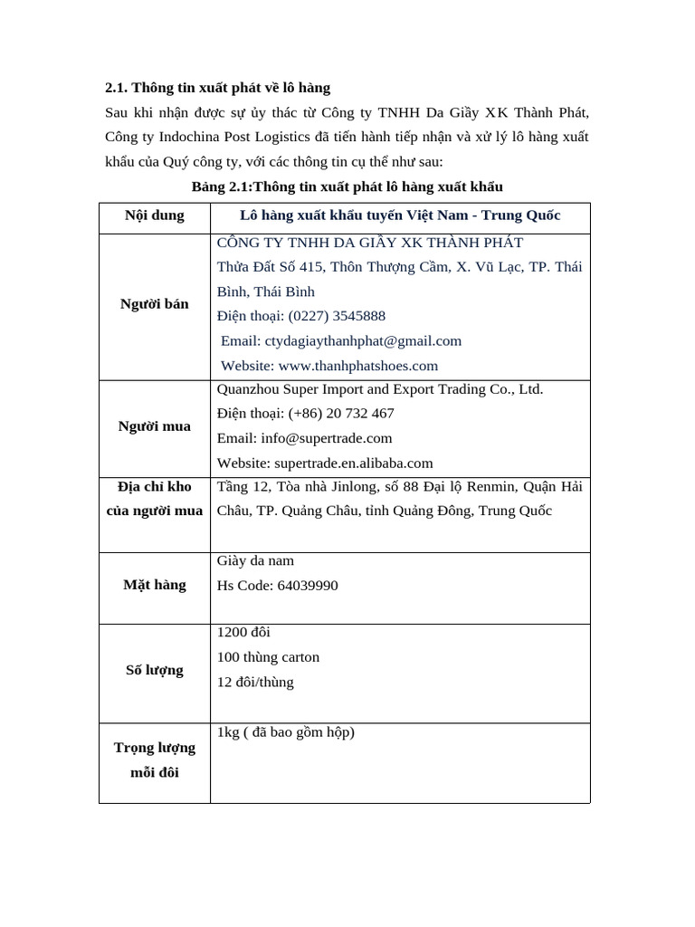 Thông Tin Xuất Phát Về Lô Hàng | PDF