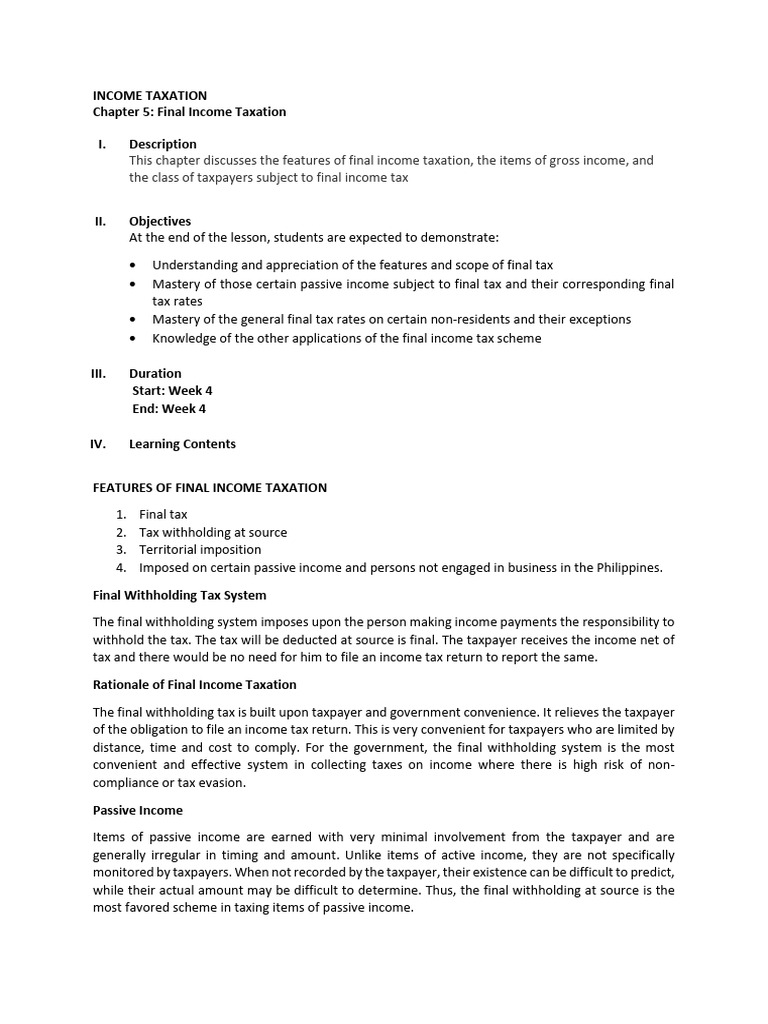 Final Income Taxation Overview | PDF | Taxes | Income Tax