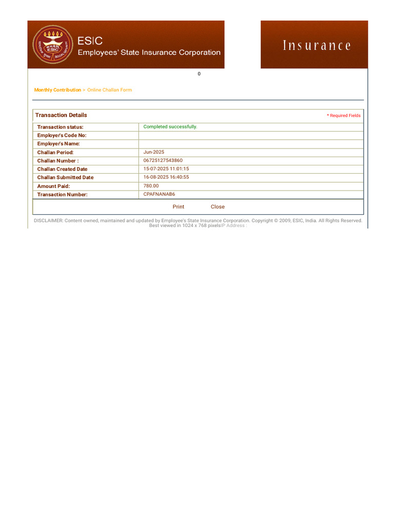 ESIC Online Challan Payment Details | PDF