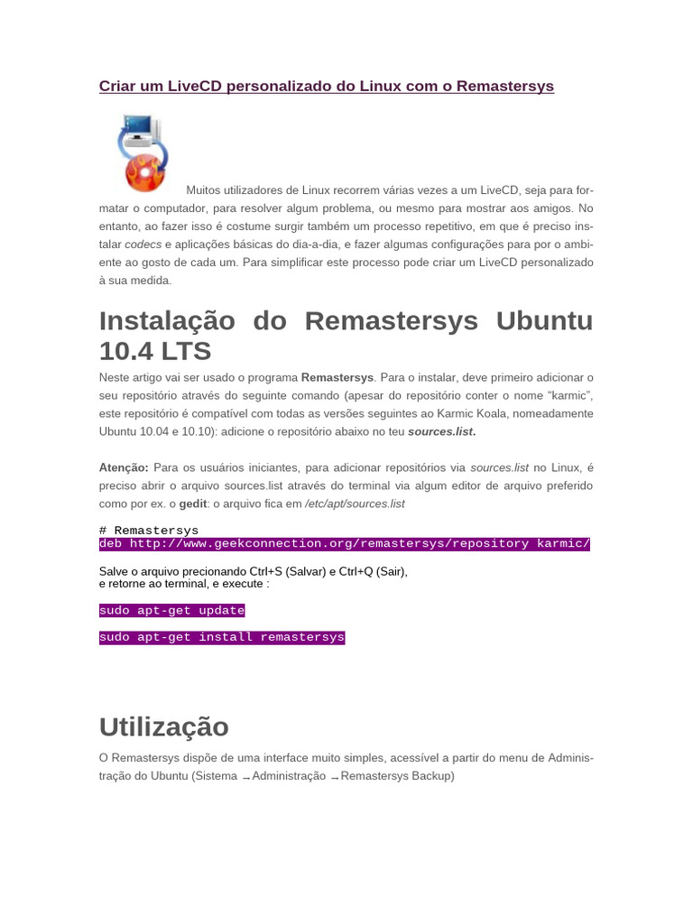 (TUTORIAL) Criar Um LiveCD Personalizado Do Linux Com o Remastersys ...