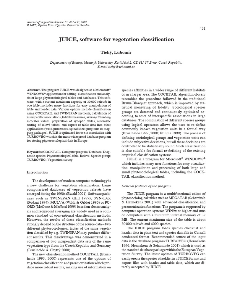 JUICE Software for Vegetation Analysis | PDF | Databases | Spreadsheet