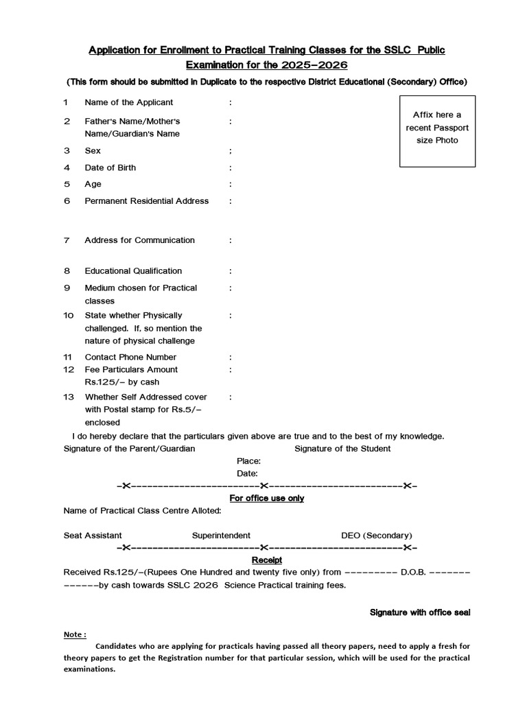 SSLC 2026 Practical Training Enrollment | PDF