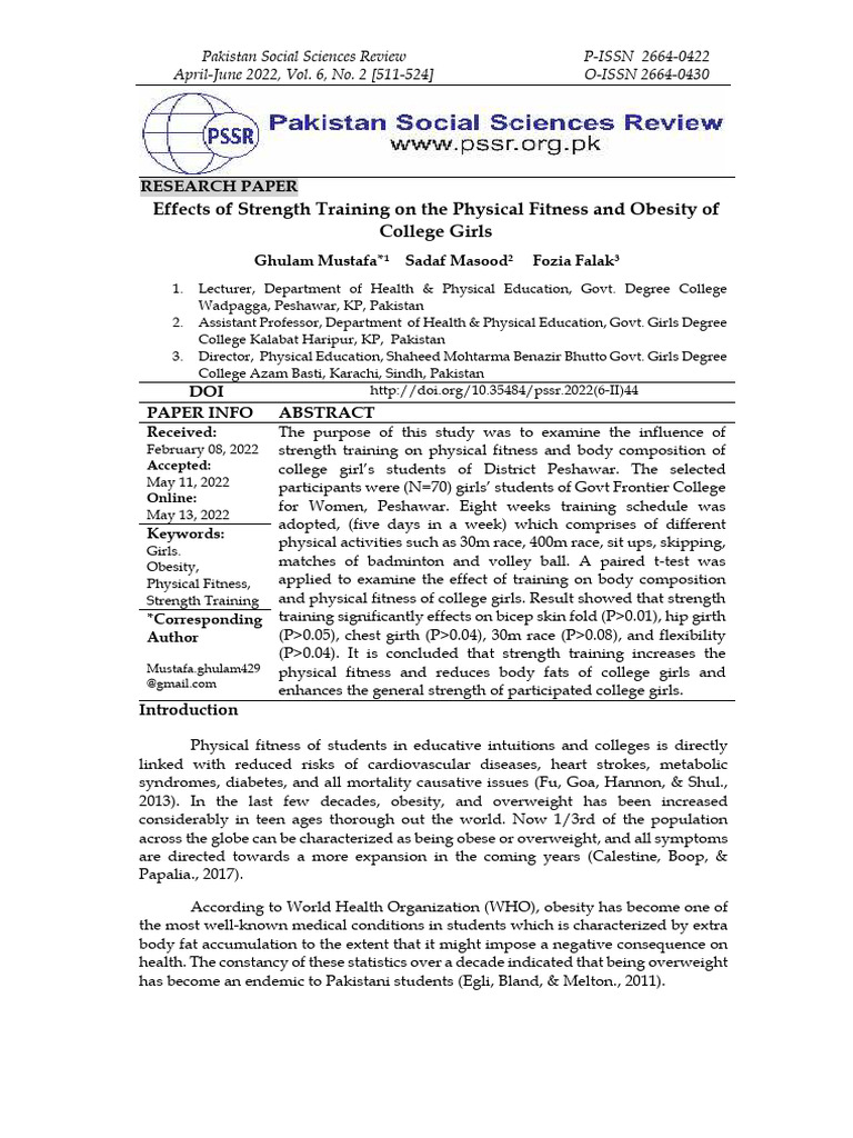 Strength Training Impact on College Girls | PDF | Obesity | Physical ...