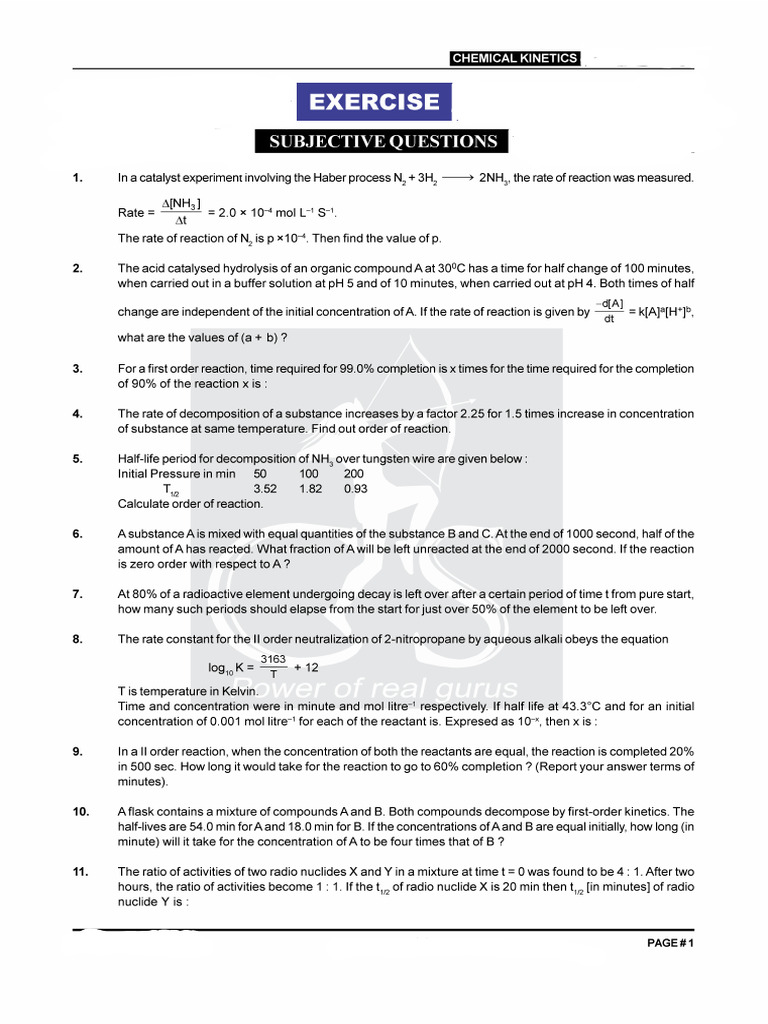 Chemical Kinetics Assignment | PDF
