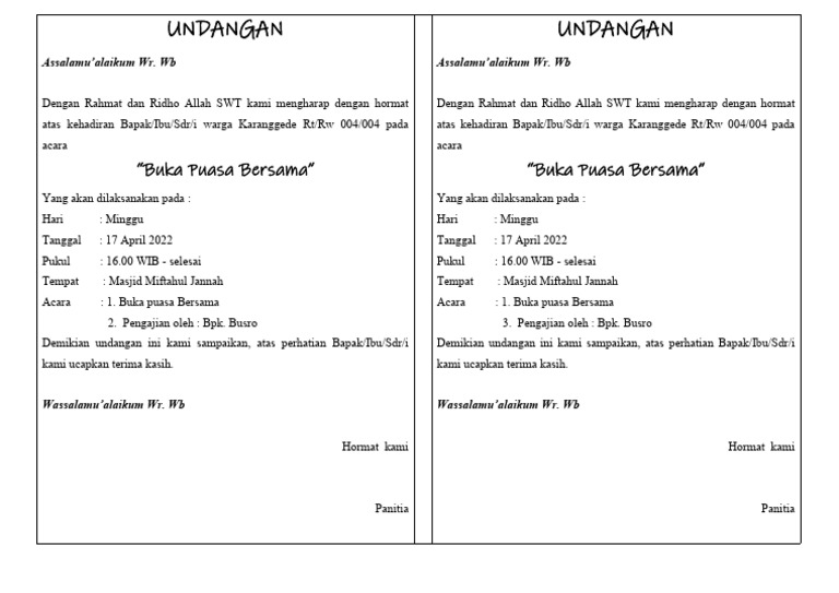 Undangan Buka Puasa Bersama 2022 | PDF