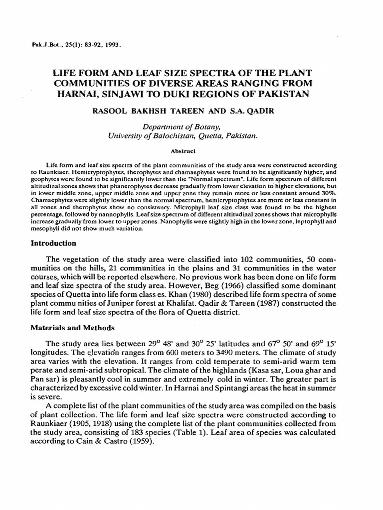 Life Form and Leaf Size Spectra of The Plant Communities of Diverse ...