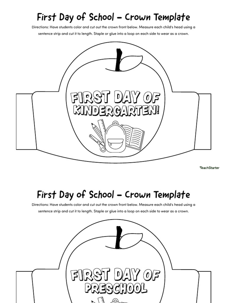 First Day of School Crown Template | PDF