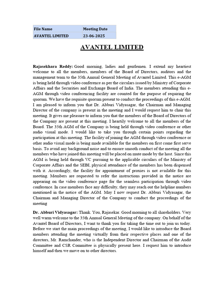 35th AGM of Avantel Limited Overview | PDF | Software Defined Radio
