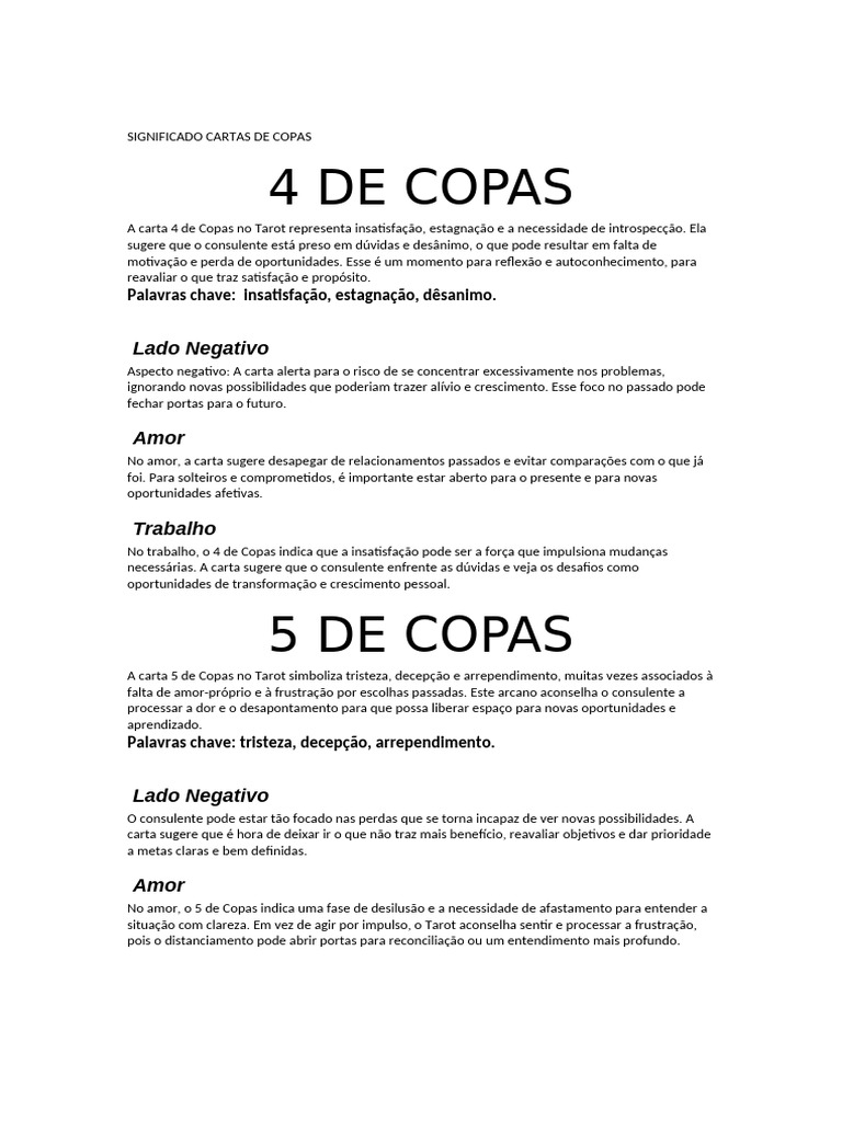 SIGNIFICADO Cartas 1 DE COPAS RESUMIDO | PDF