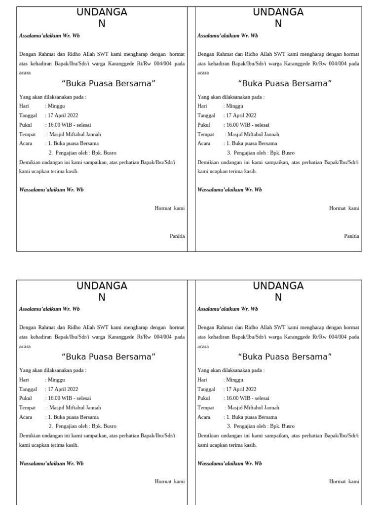 Undangan Buka Puasa Bersama 2022 | PDF