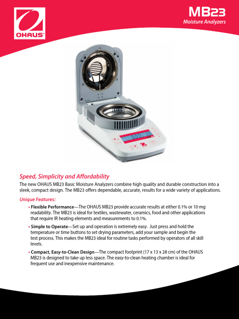 OHAUS MB23 Moisture Analyzer Overview | PDF | Temperature