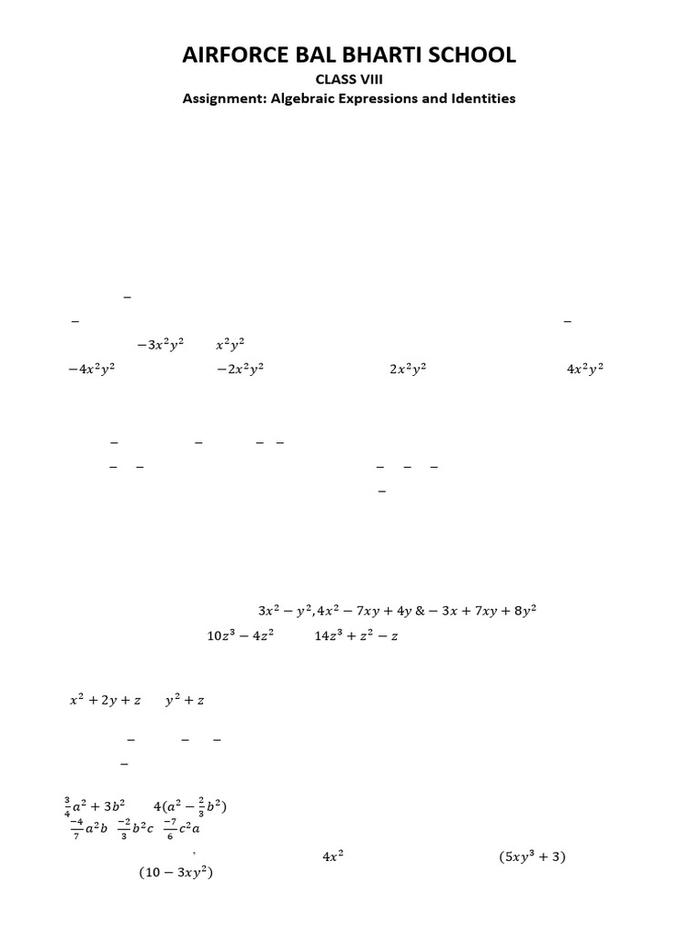 Algebric Expressions Assignment | PDF
