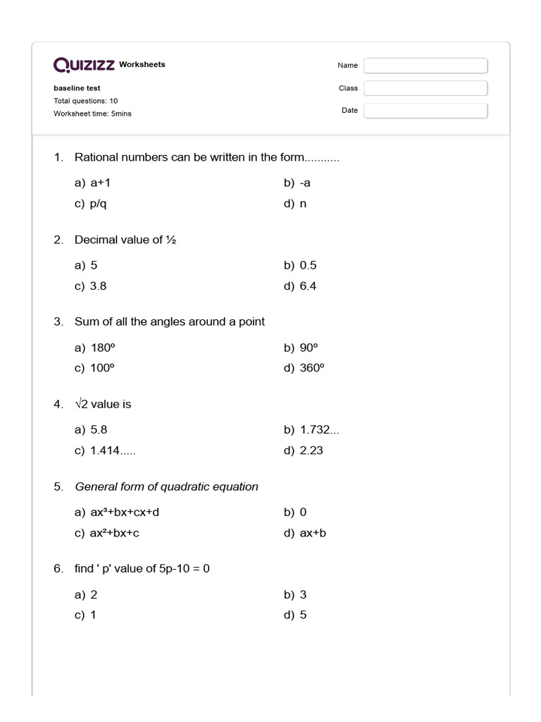 GRADE 10 Baseline Test - ANSWERS | PDF