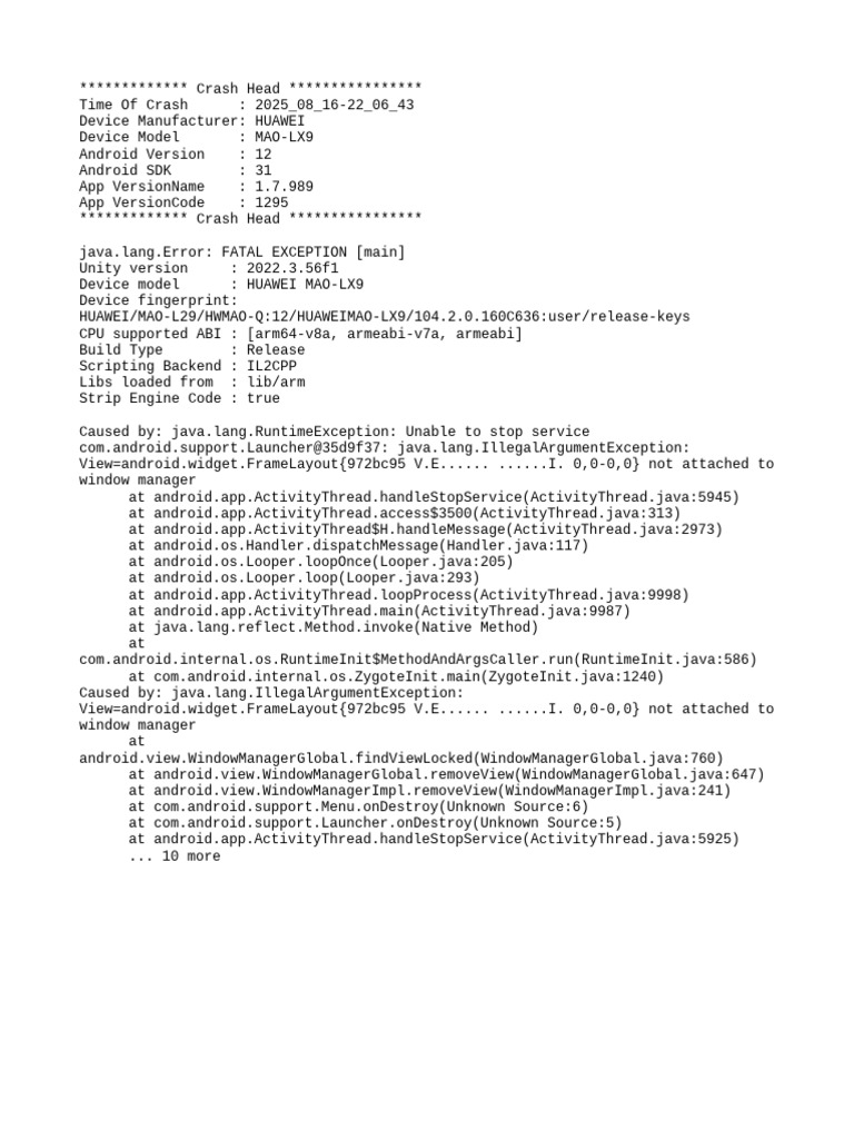 Huawei MAO-LX9 Crash Report Analysis | PDF