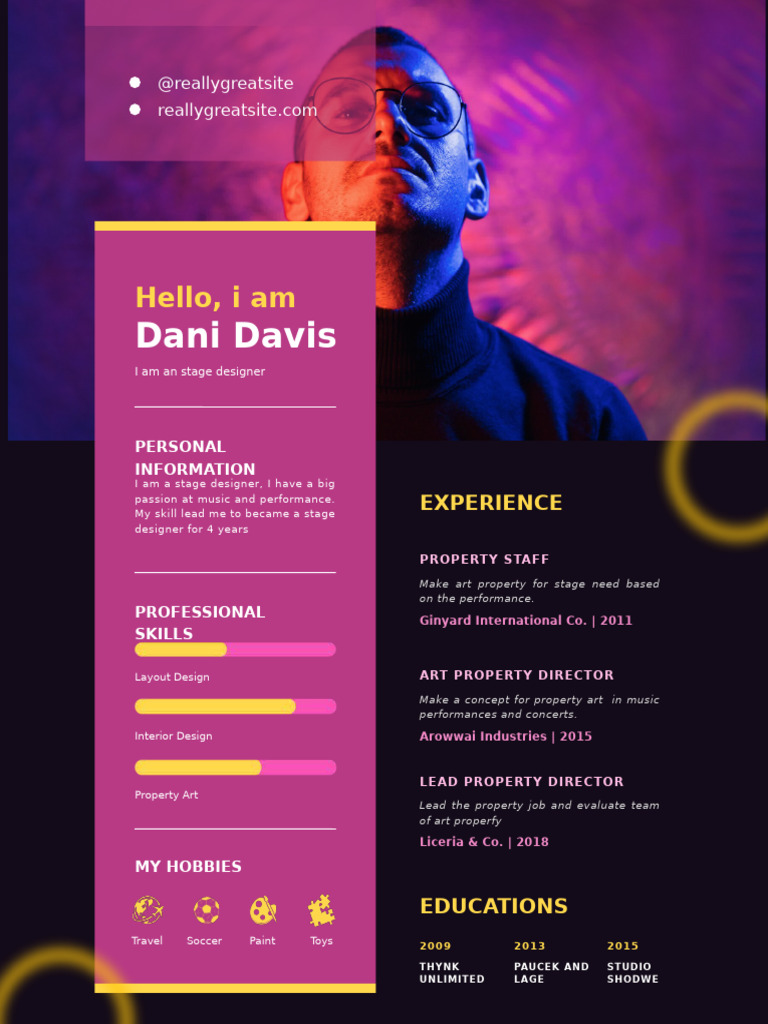 Pink Yellow Black Bold Stage Designer Resume | PDF
