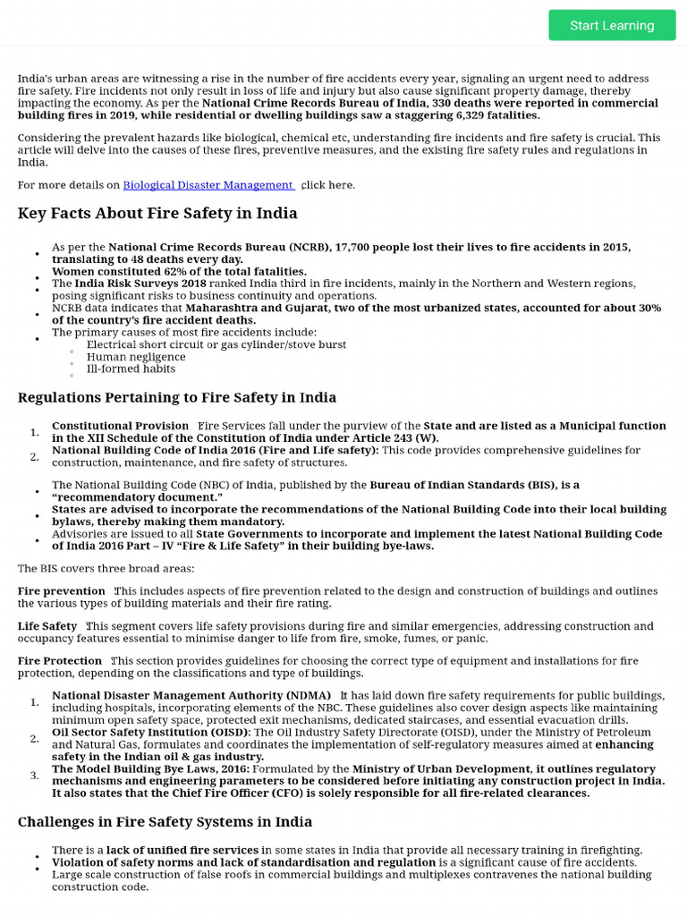 Fire Safety in India - Facts, Provisions, Concerns and Measures | PDF