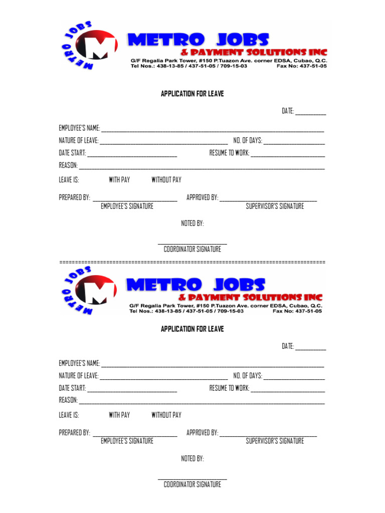 Leave Application Form Template | PDF