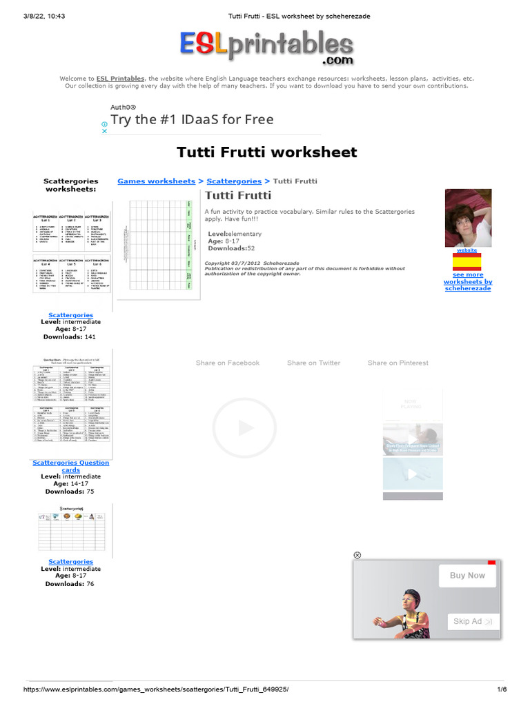 Tutti Frutti - ESL Worksheet by Scheherezade | PDF | Cultural ...