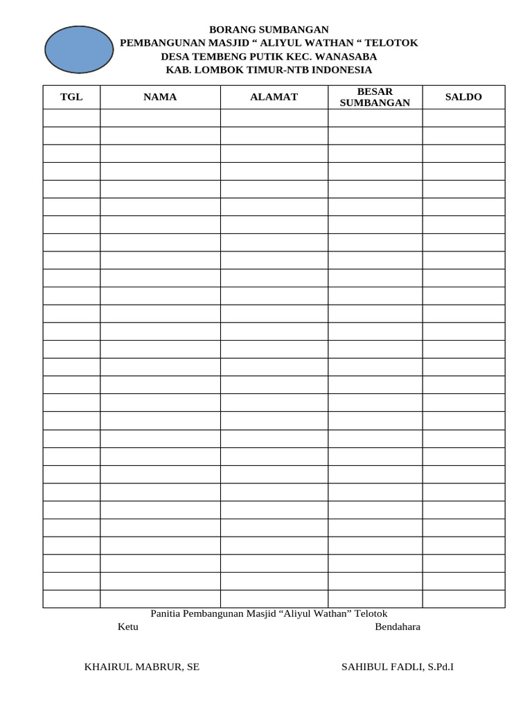 Daftar Borang Sumbangan Masjid | PDF