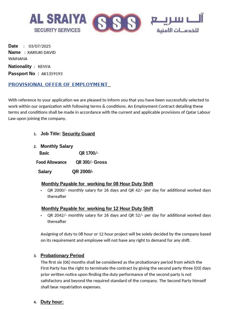 Peter Charagu Nduati Offer PDF | PDF | Employment | Salary