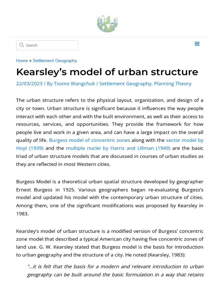 Kearsley's Model of Urban Structure | PDF | City | Suburb