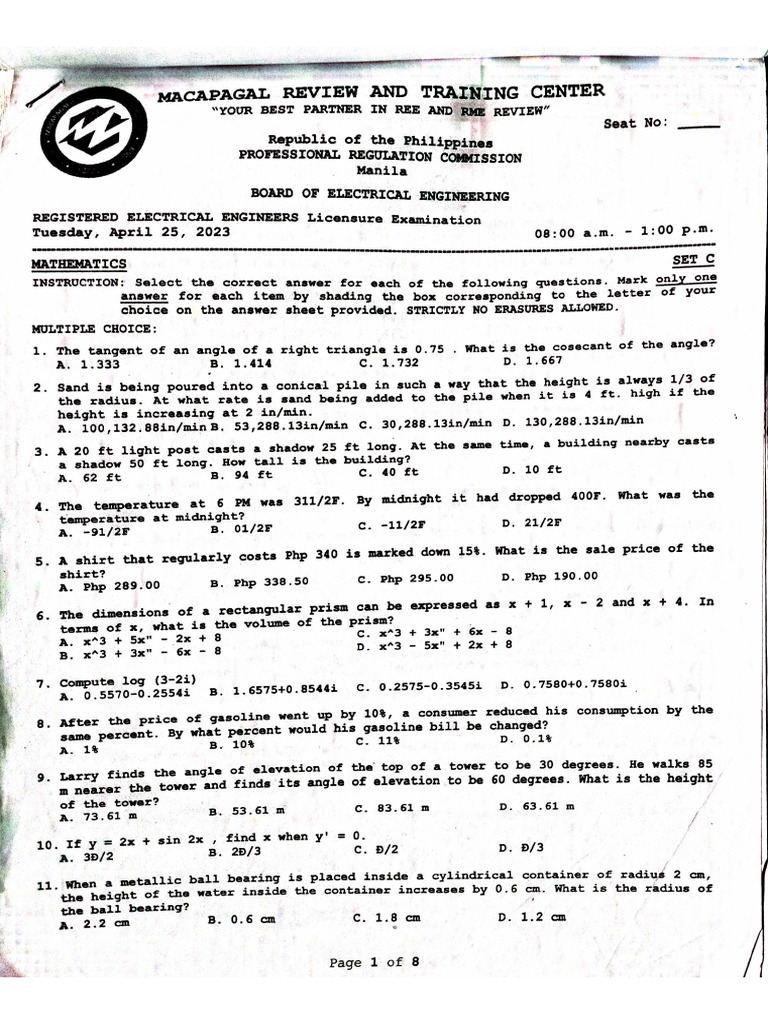 Math Refresher Set C | PDF
