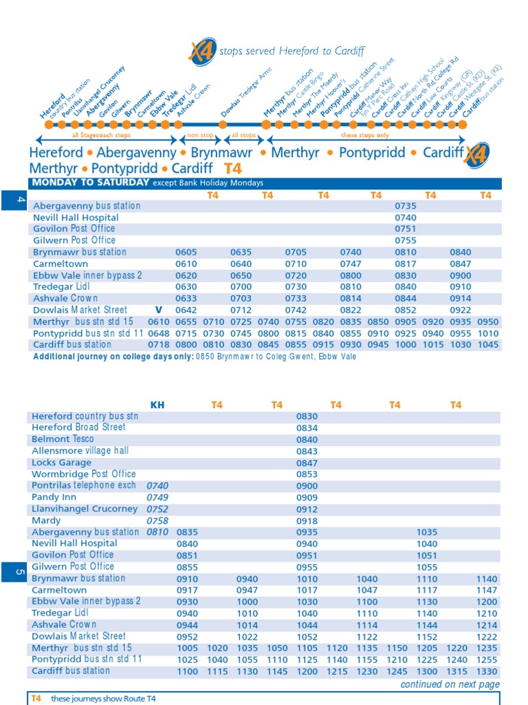 T4 Bus Timetable: Cardiff to Merthyr | PDF | Bus Transport | Transport