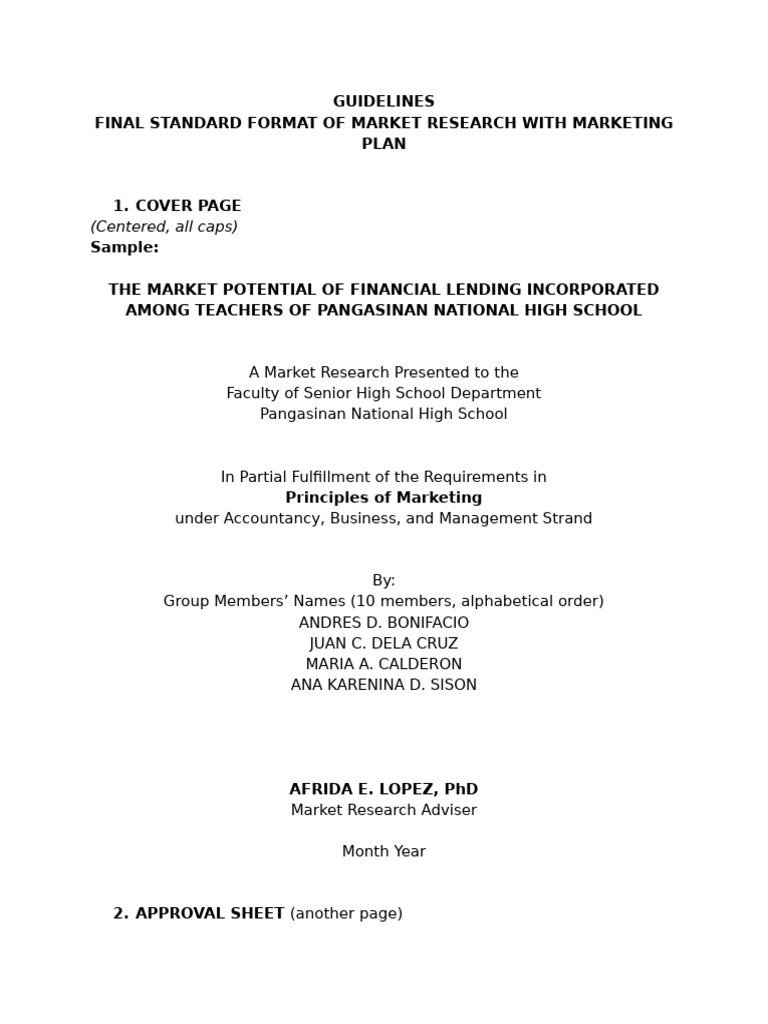 Final Standard Format of Market Research With Marketing Plan | PDF ...