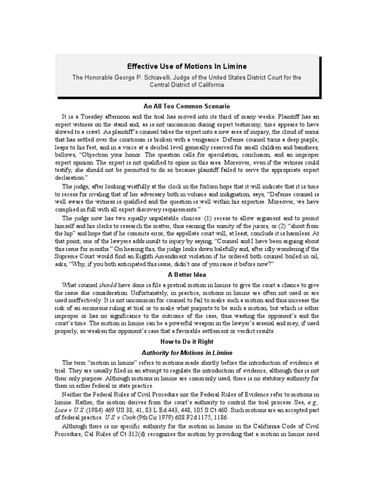 Effective Use of Motions in Limine: An All Too Common Scenario | PDF | Law