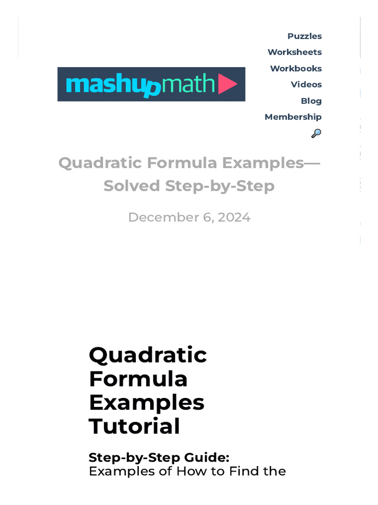 Quadratic Formula Examples-Solved Step-by-Step - Mashup Math | PDF ...