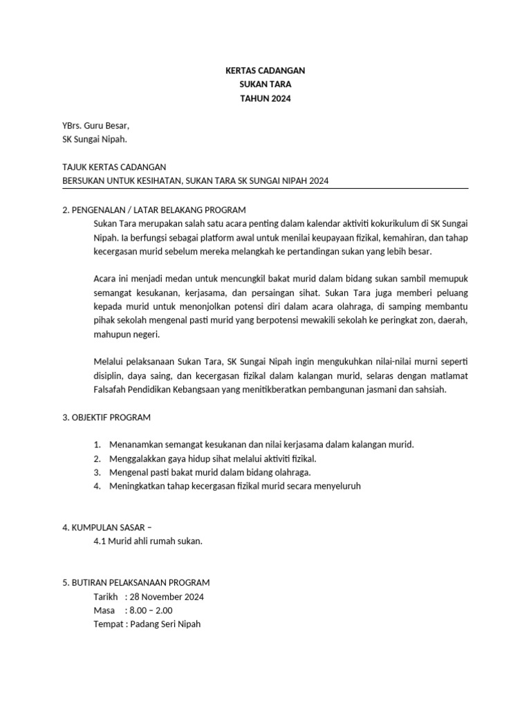 Format Kertas Cadangan Sukantara 2024 | PDF