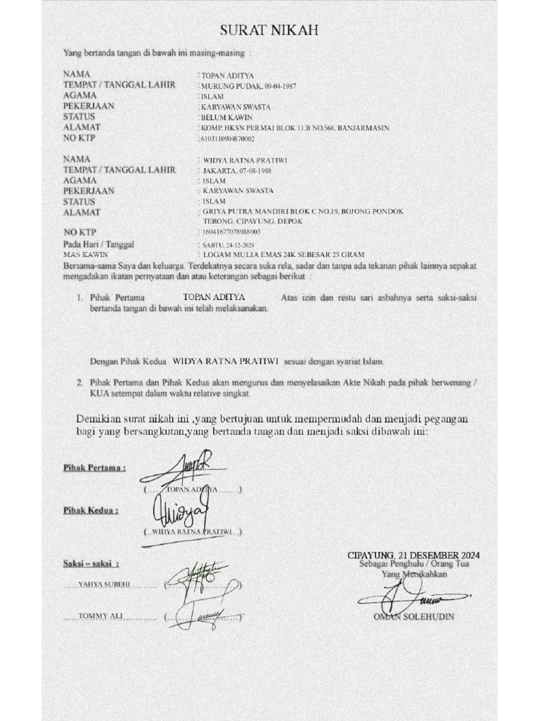Surat Keterangan Nikah Sirih | PDF