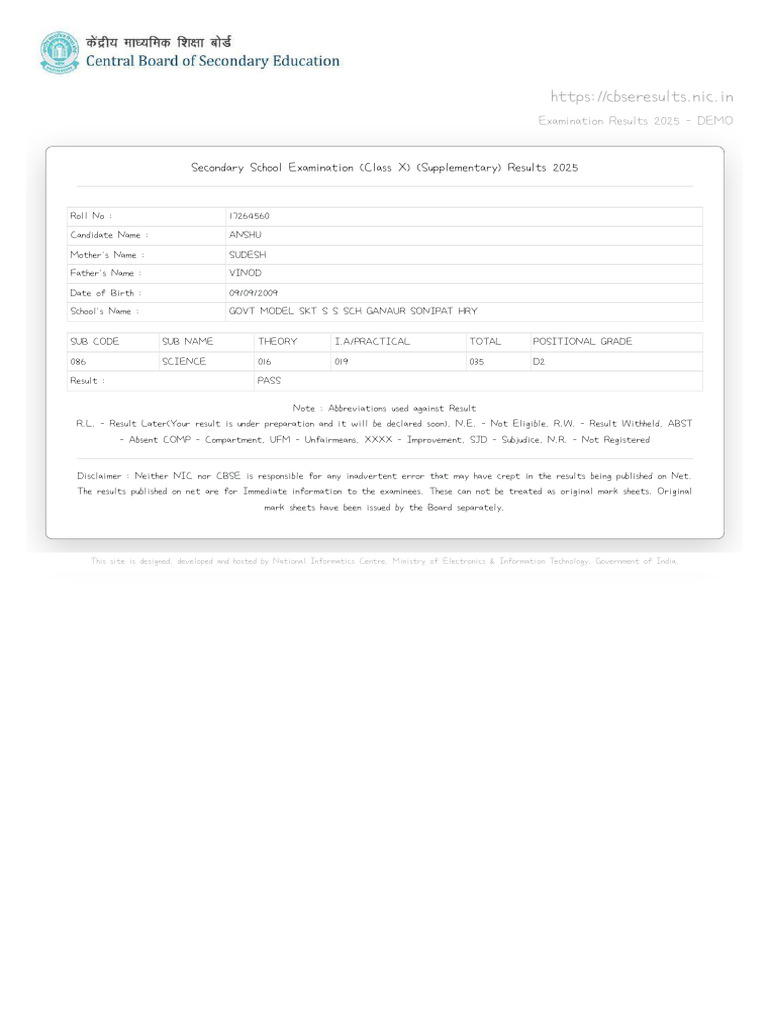 Class X Supplementary Result 2025 | PDF