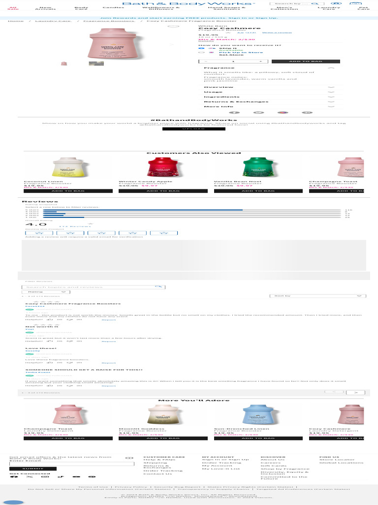 Cozy Cashmere Fragrance Booster - White Barn Bath & Body Works | PDF ...