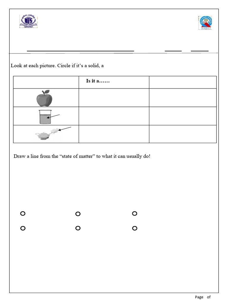 Solids Liquids and Gases Class 3 Worksheet Upda | PDF | Liquids | Water