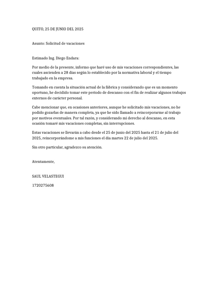 Solicitud de Vacaciones Corregida | PDF