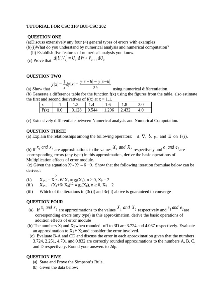 Tutorial For CSC 316. and Bui-Csc 202 | PDF | Numerical Analysis ...