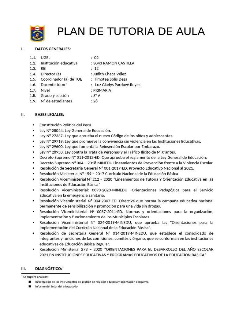 Plan Tutorial de Aula - 2024 - 3ro A | PDF | Aprendizaje | Enseñando