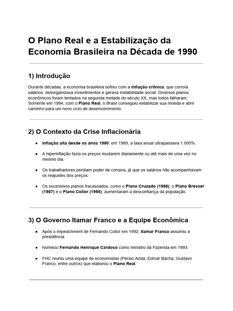 Plano Real: Estabilização da Economia Brasileira | PDF | Economias ...