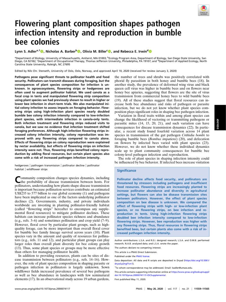 Adler Et Al 2020 Flowering Plant Composition Shapes Pathogen Infection ...