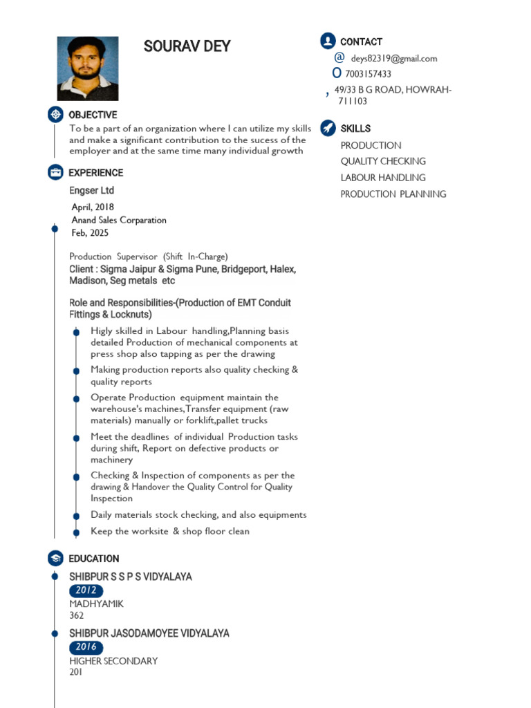 Production Supervisor Resume Summary | PDF