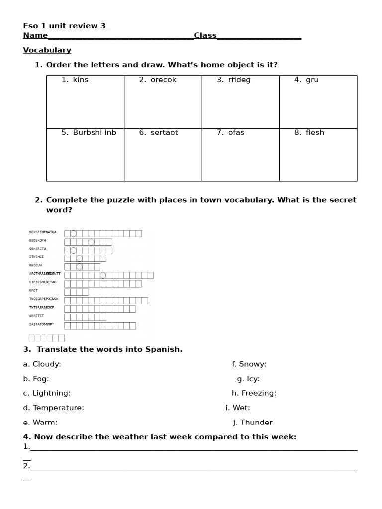 Eso 1 Unit Review: Vocabulary & Grammar | PDF