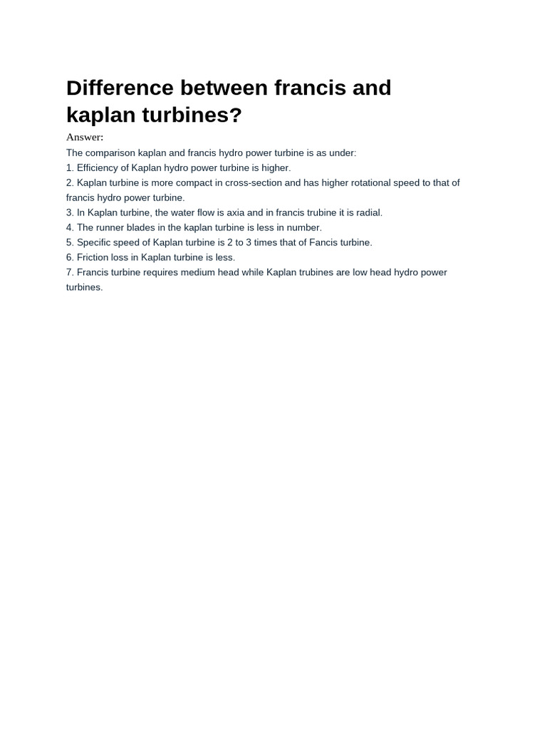Kaplan vs Francis Turbine Comparison | PDF