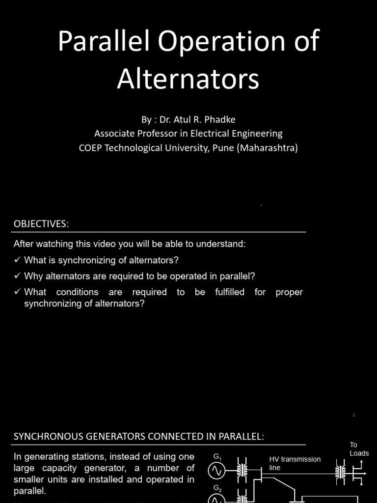Parallel Operation of Alternators Explained | PDF | Electric Generator ...
