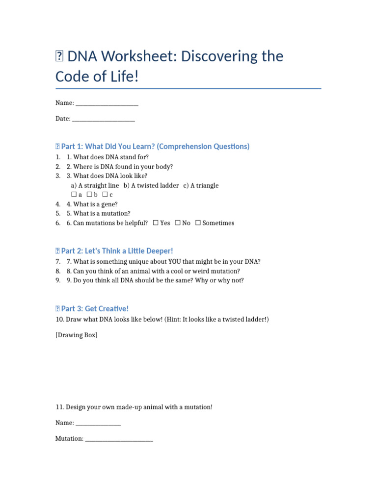 DNA Worksheet for Kids | PDF