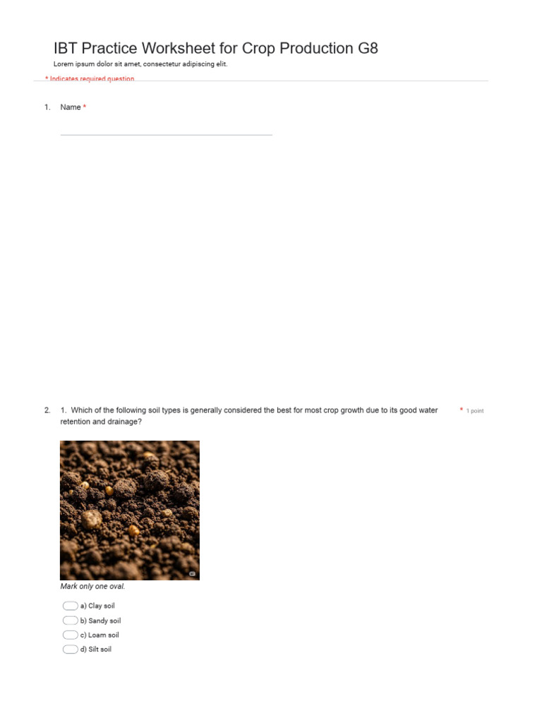 Crop Production Worksheet for G8 Students | PDF | Soil | Plant Nutrition