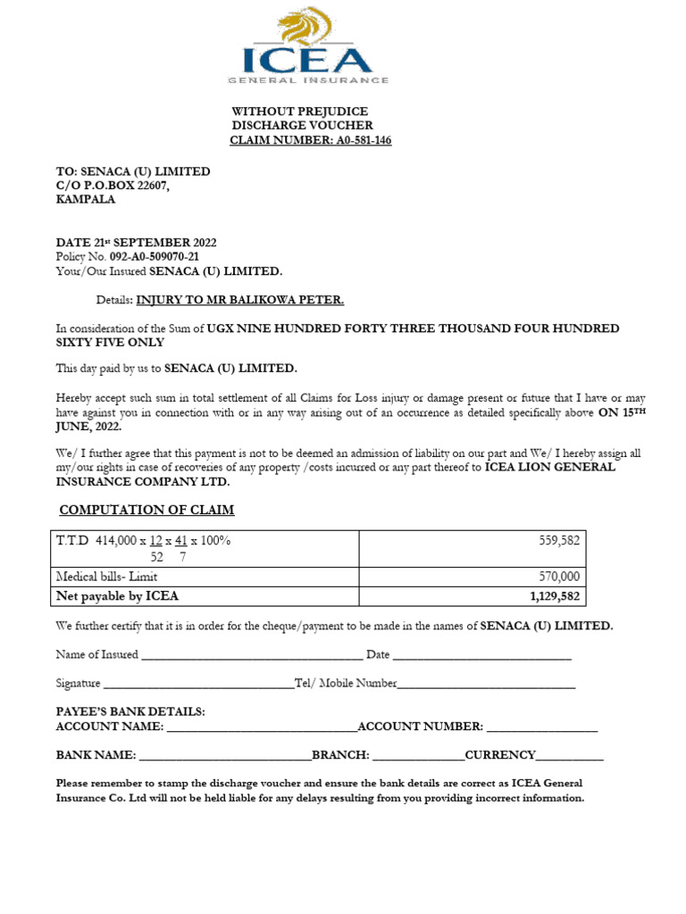 Blank DV, Senaca (U) Limited Injury To MR Balikowa Peter A0-581-146 | PDF