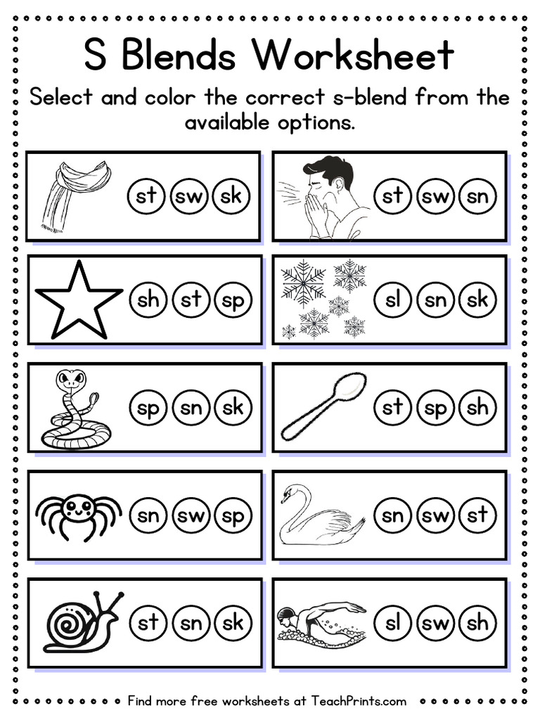 S-Blends Coloring Worksheet | PDF