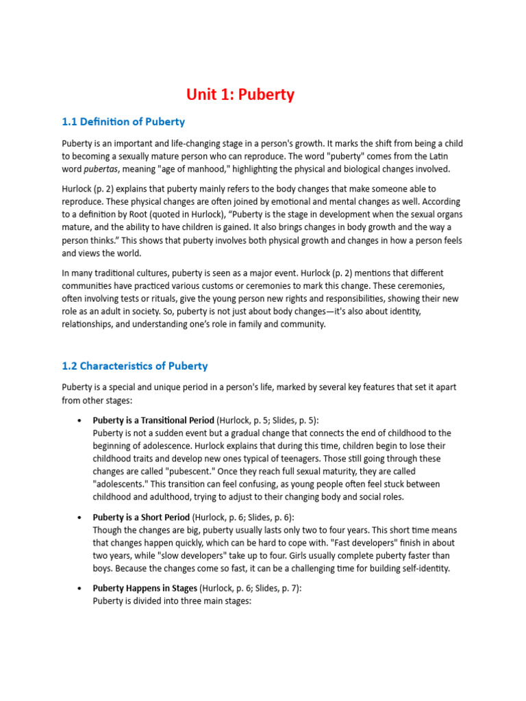 Unit 1. Puberty Broad Version | PDF | Puberty | Adolescence